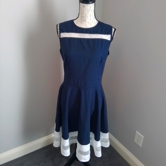 Ricco Bruno | Dresses | Rico Bruno Navy Blue White Aline Dress With ...